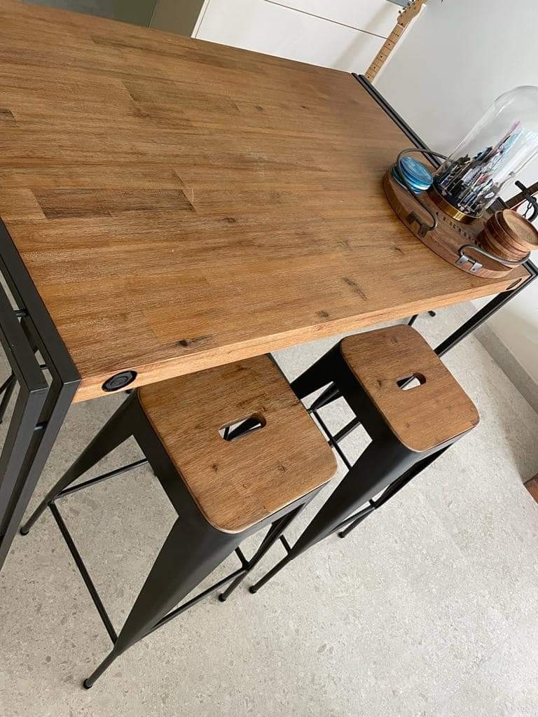 Solid Wood Bar Table and 4 Stools, Furniture & Home Living, Furniture ...