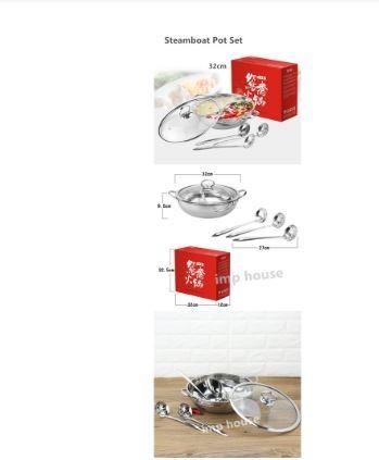 Steamboat pot Yuan Yang double pot hotpot 32cm with lid or 28cm ...