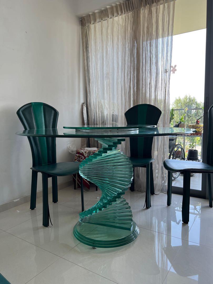 Unique glass table with spiral base, Furniture & Home Living, Furniture ...