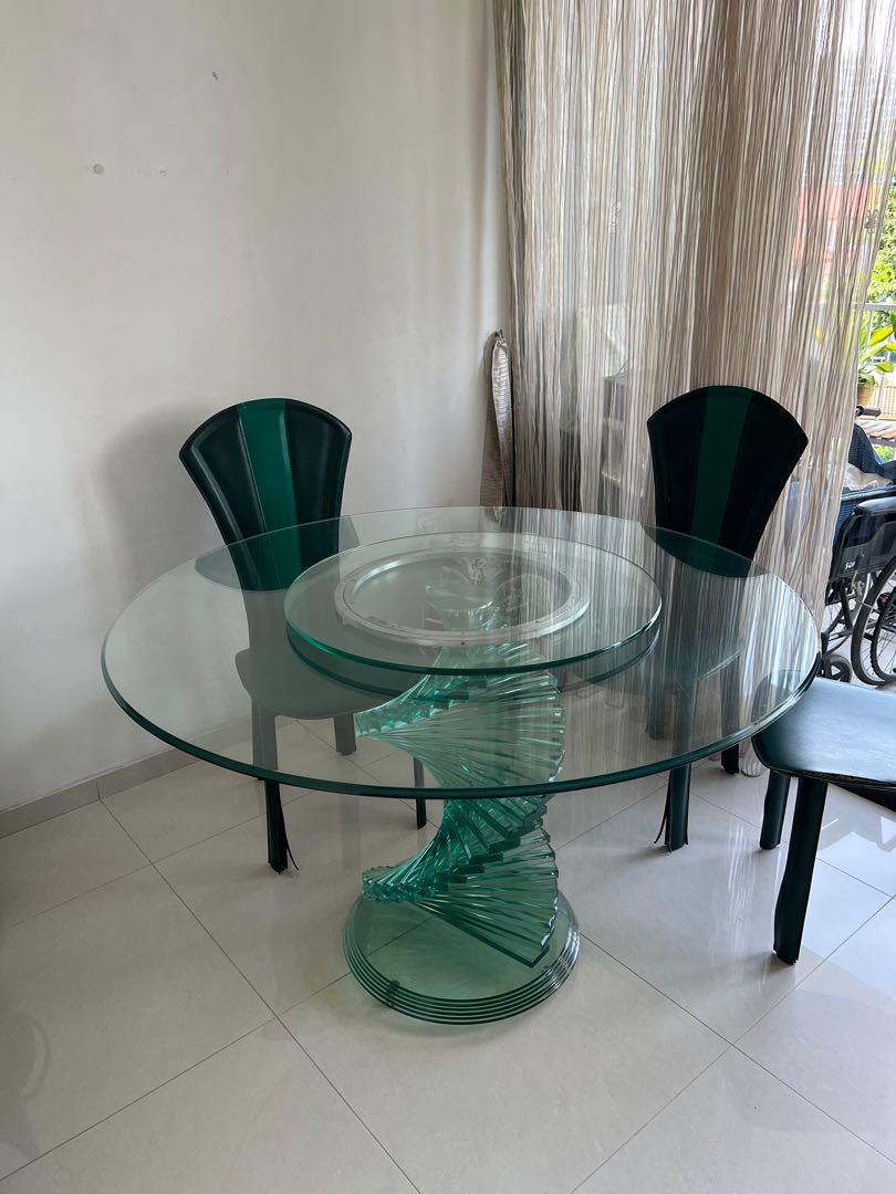 Unique glass table with spiral base, Furniture & Home Living, Furniture ...