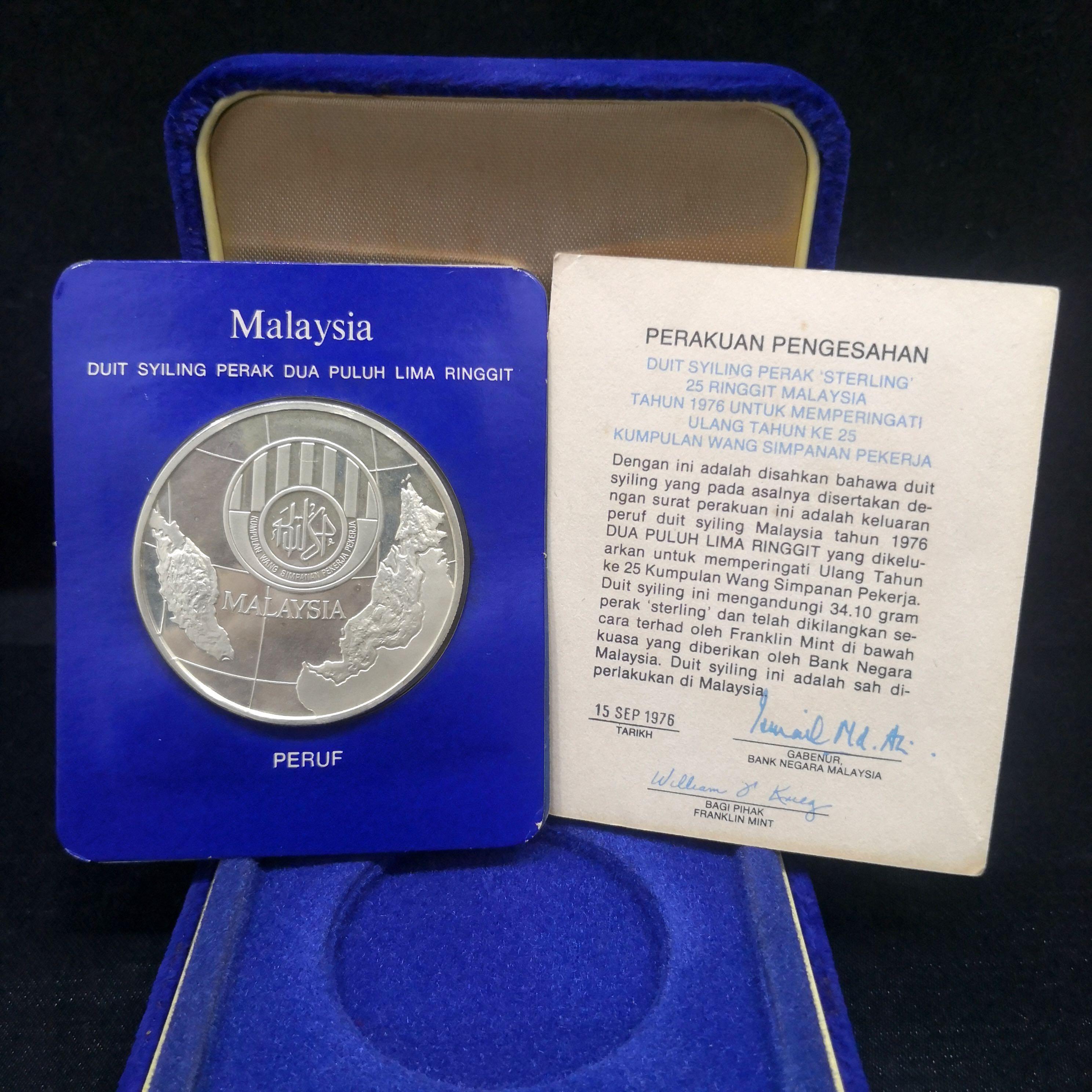 1976 25th Anniversary of EPF Commemorative 25 Ringgit Silver Proof Coin Set, Hobbies & Toys ...