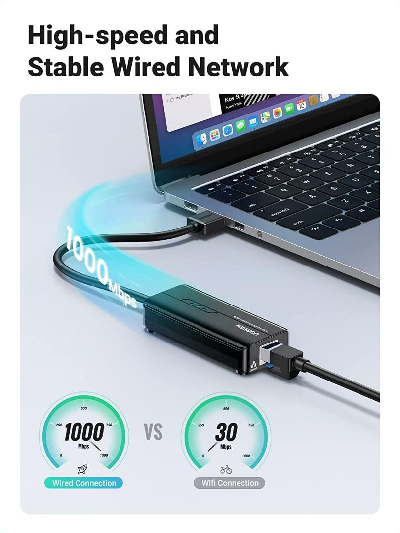 3515) UGREEN USB 3.0 Hub Ethernet Adapter 10/100/1000 Gigabit Network ...