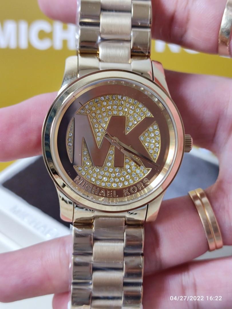 Authentic MK Logo Paved Gold Watch - 38mm, Women's Fashion, Watches ...