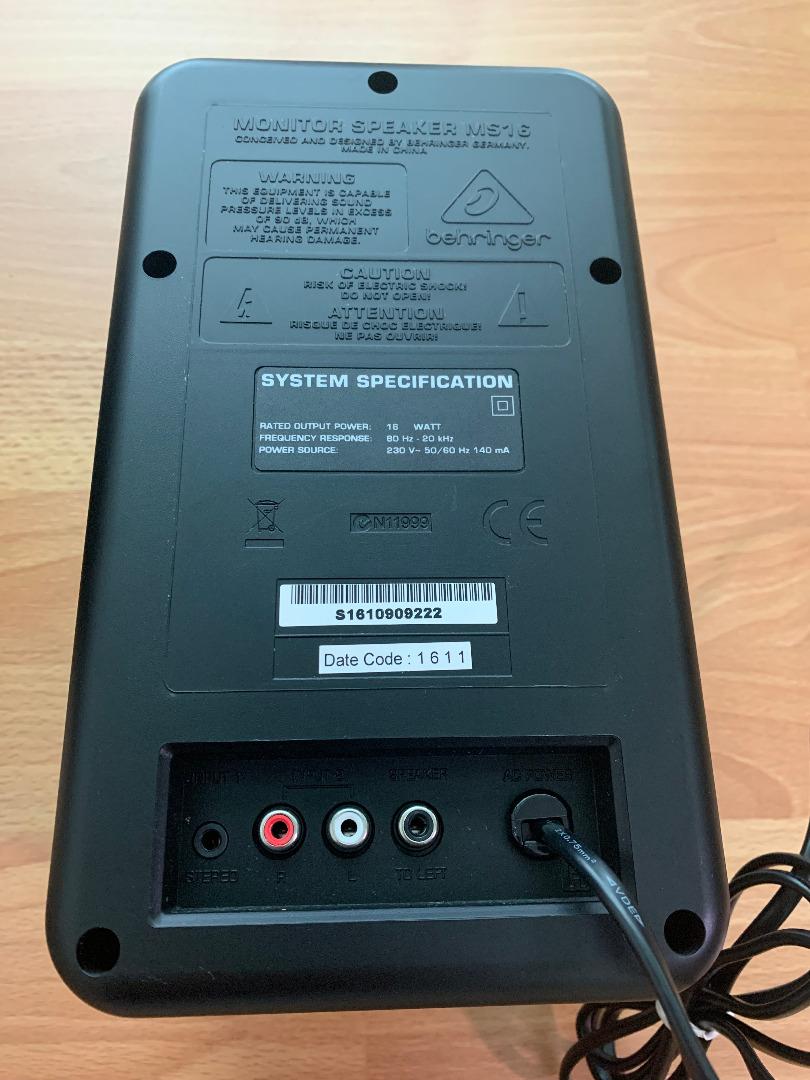 Behringer MS16 Monitor Speakers, Audio, Soundbars, Speakers ...