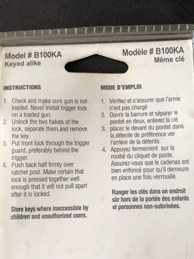 Bnew Imported Bellock Safety Lock Keyed Steel Gun Pistol Rifle Trigger ...