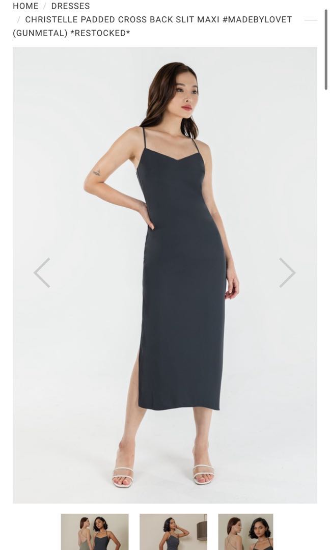 CHRISTELLE PADDED CROSS BACK SLIT MAXI, Women's Fashion, Dresses & Sets ...