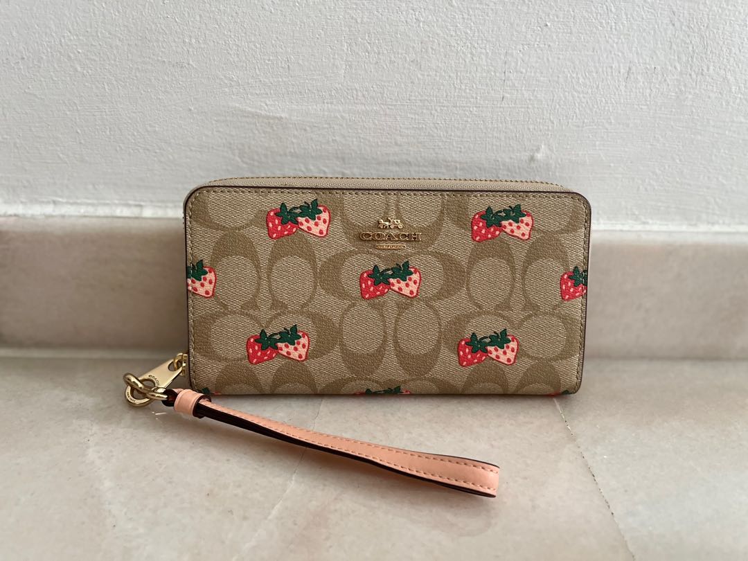 Coach signature zip around long wallet with strawberry print in light ...