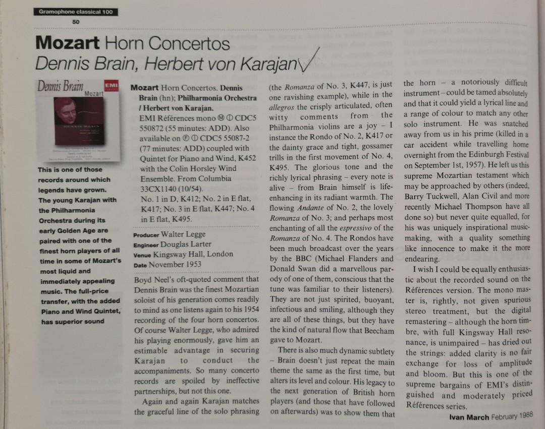 EU press CD Dennis Brain Karajan Philharmonic Orchestra Mozart Horn ...