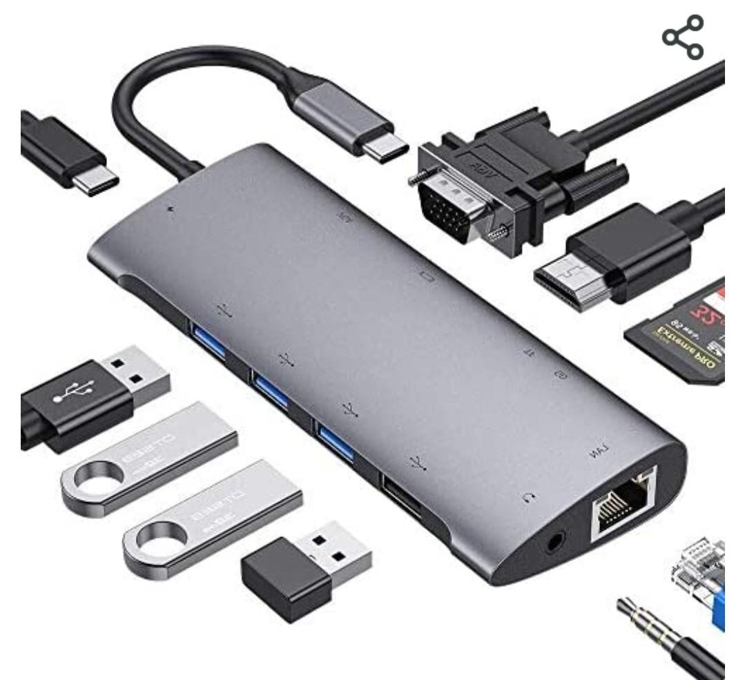 FLYLAND USB C Hub,Type C Hub Adapter with 4K HDMI,1080P VGA,4 USB 3.0/2 ...