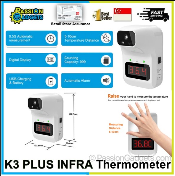 K3 Plus Thermometer Hands freed Digital Temperature scanner [ 18650 ...