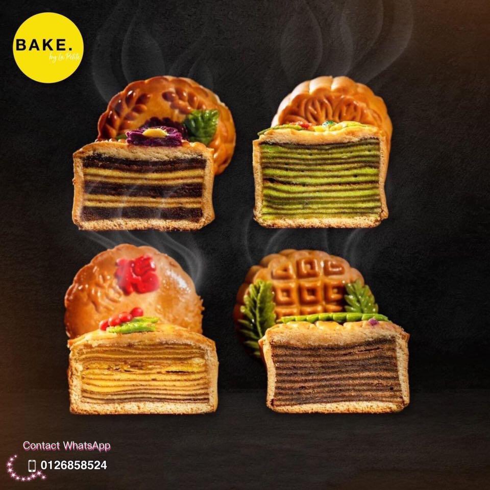Kek Lapis mooncake, traditional mooncake and Hershey's layering ...