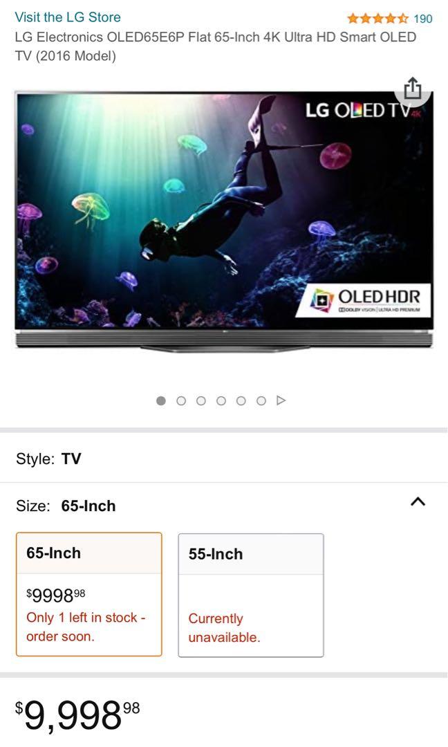LG Electronics OLED65E6P Flat 65-Inch 4K Ultra HD Smart OLED TV, TV & Home Appliances, TV ...