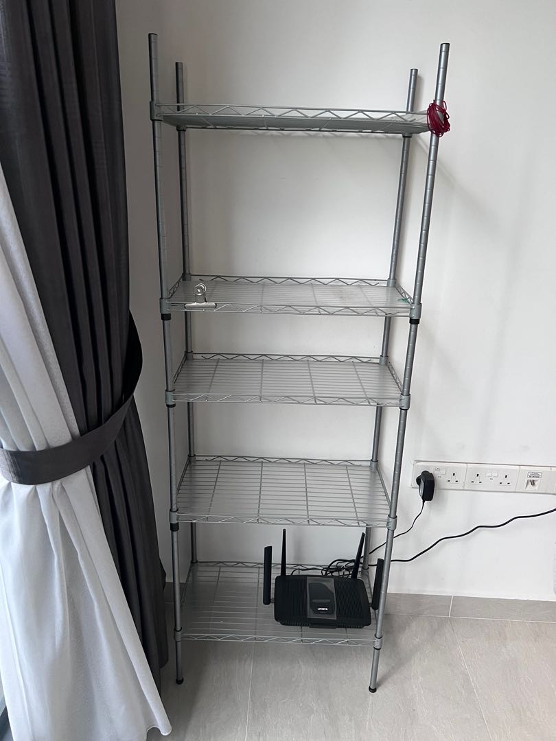 Silver Metal Rack Shelf, Furniture & Home Living, Furniture, Shelves ...