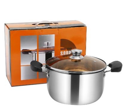 Stainless Steel Soup Pot 18cm with Glass Lid / double handle stockpot ...