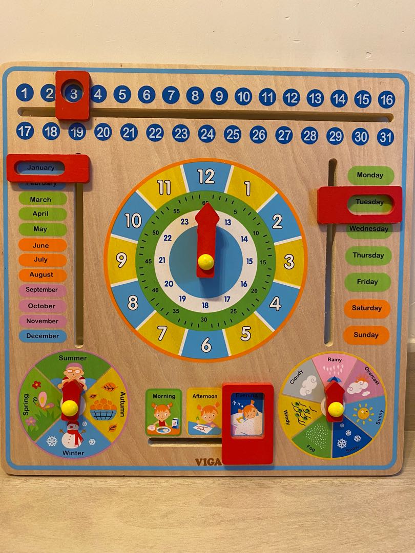 Viga Wooden Clock, Calendar And Seasons Board, 兒童＆孕婦用品, 嬰兒玩具 - Carousell