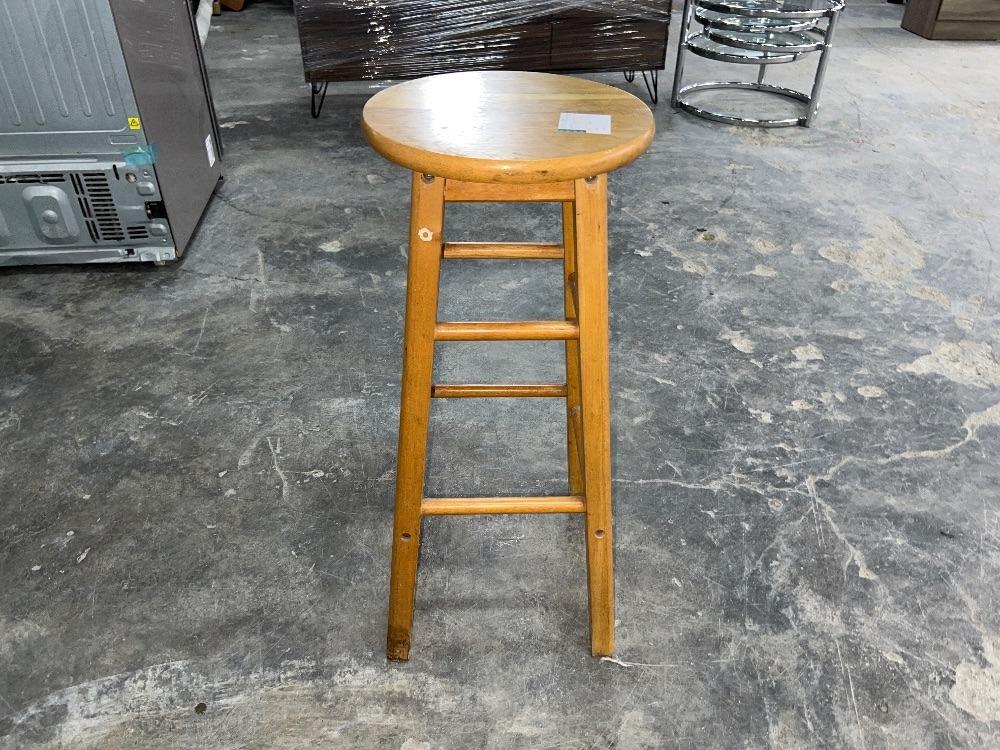 Wood Round Tall Stool / Bangku Tinggi Bulat Kayu, Furniture & Home ...