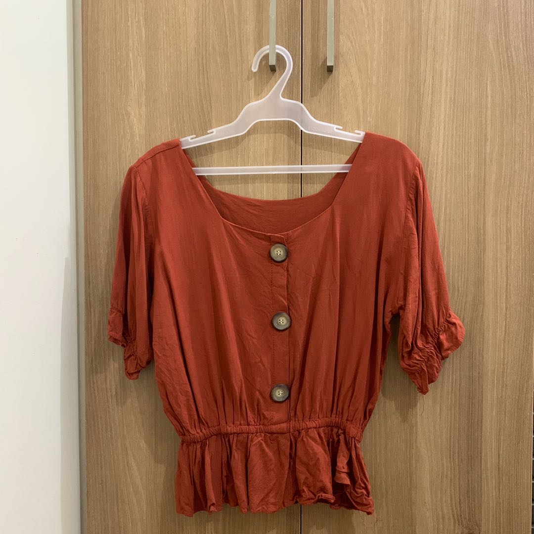 Burnt Orange Top, Women's Fashion, Tops, Blouses on Carousell