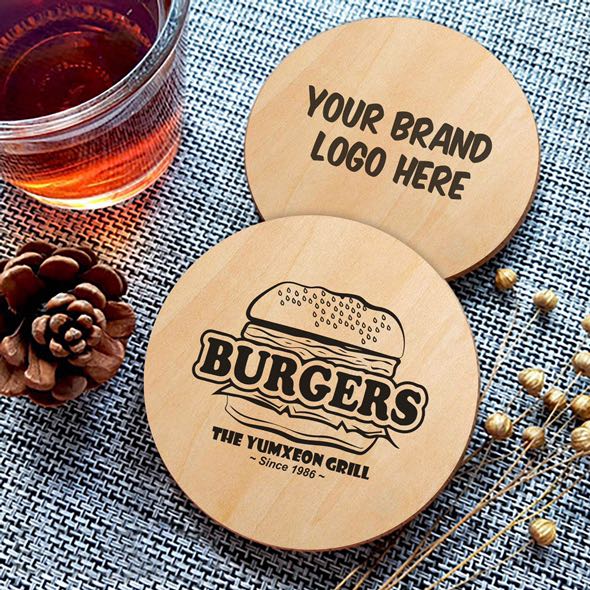 Custom Wood Coaster Name Brand Logo Laser Engrave Cup Matt Door Gift ...
