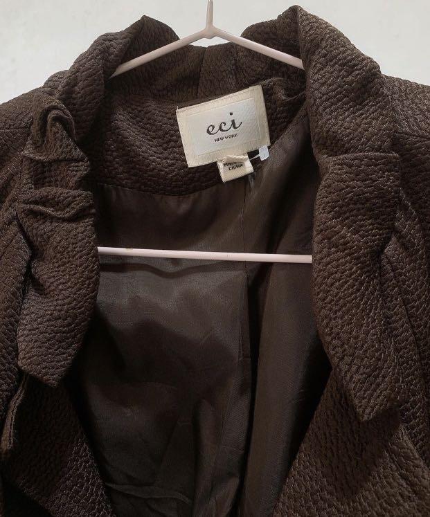 ECI Dark Brown Textured Design Blazer, Women's Fashion, Coats, Jackets ...