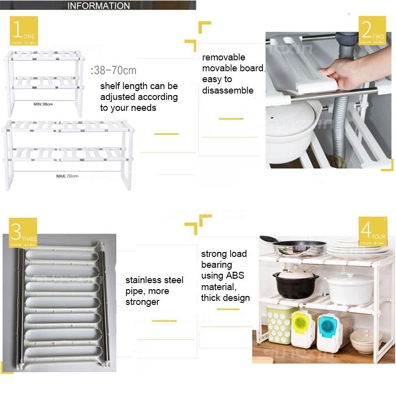 Extendable Under Sink Shelf Rack Adjustable Kitchen Storage Multilayer ...