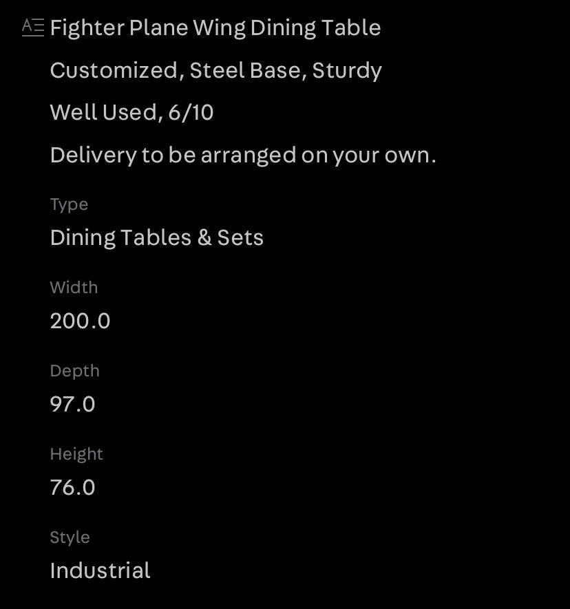 Fighter plane wing Dining Table, Furniture & Home Living, Furniture ...