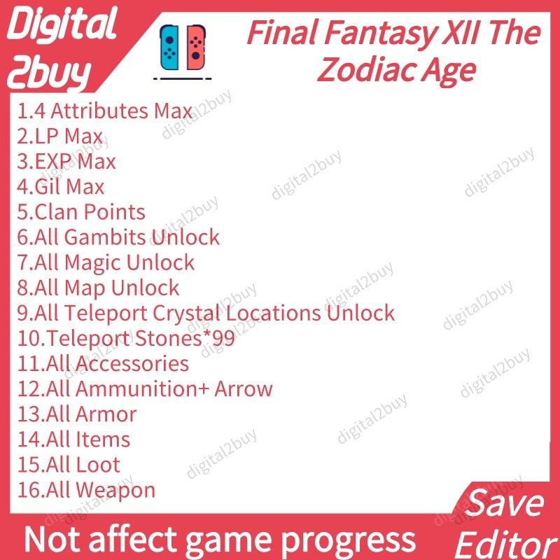 Final Fantasy XII The Zodiac Age Save Editor FF12 Save Modding, 電子遊戲, 電子遊戲, Nintendo 任天堂 - Carousell