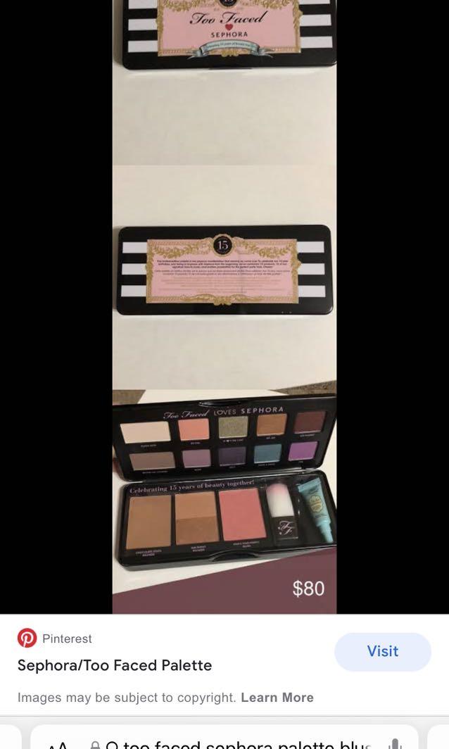 LIMITED EDITION Too Faced Sephora 15th Anniversary Eyeshadow Blush ...