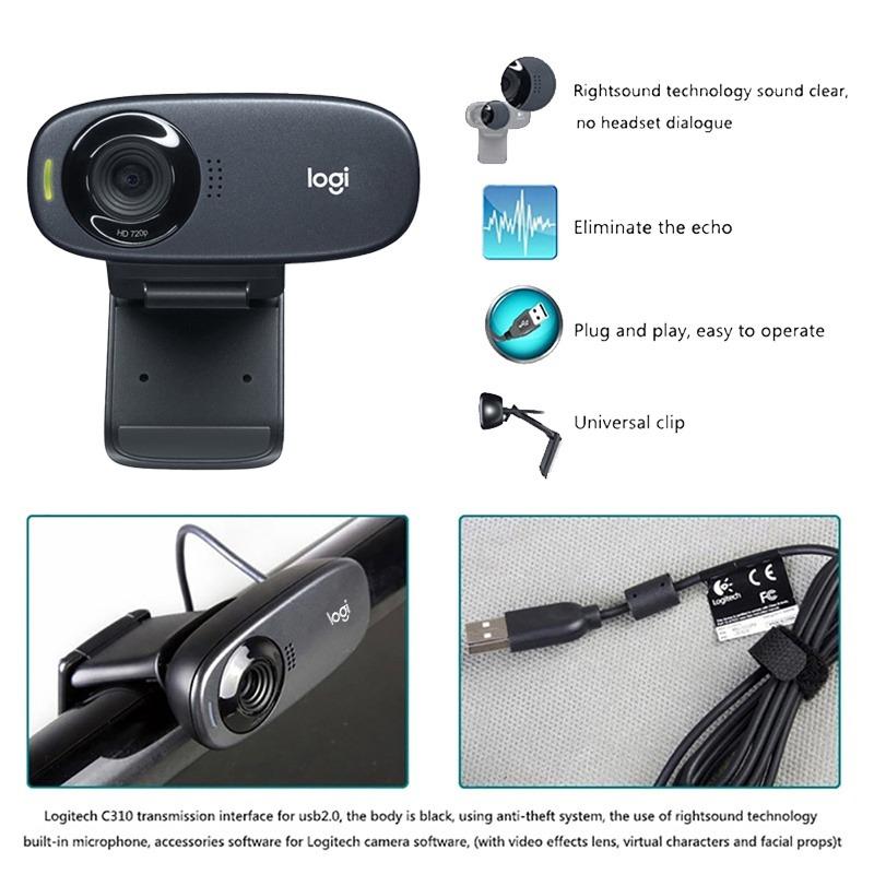 Logitech C310 HD Webcam Original With Mic for compatible with zoom skype computer laptop desktop ...