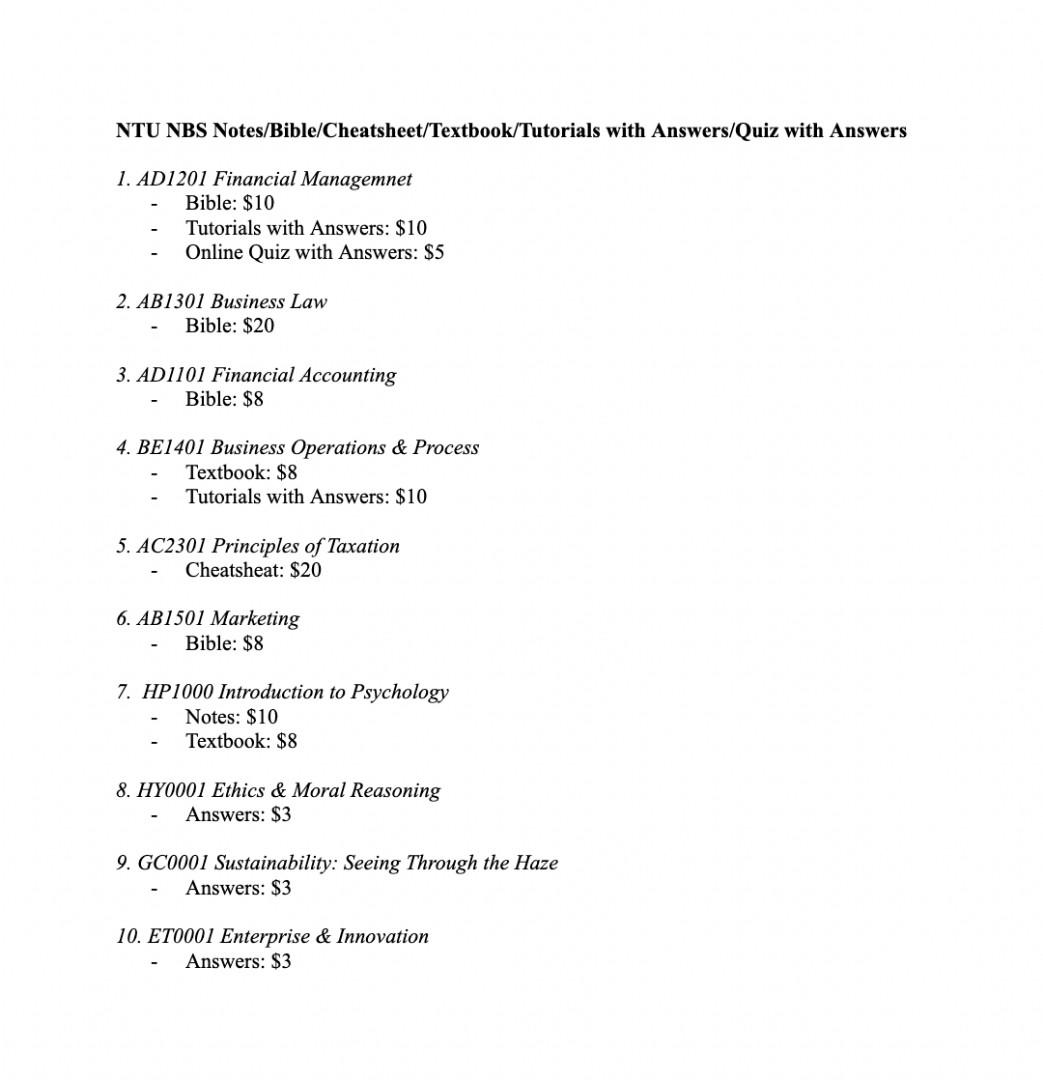 NTU NBS Notes/Bible/Cheatsheet/Textbook/Tutorials with Answers/Quiz ...
