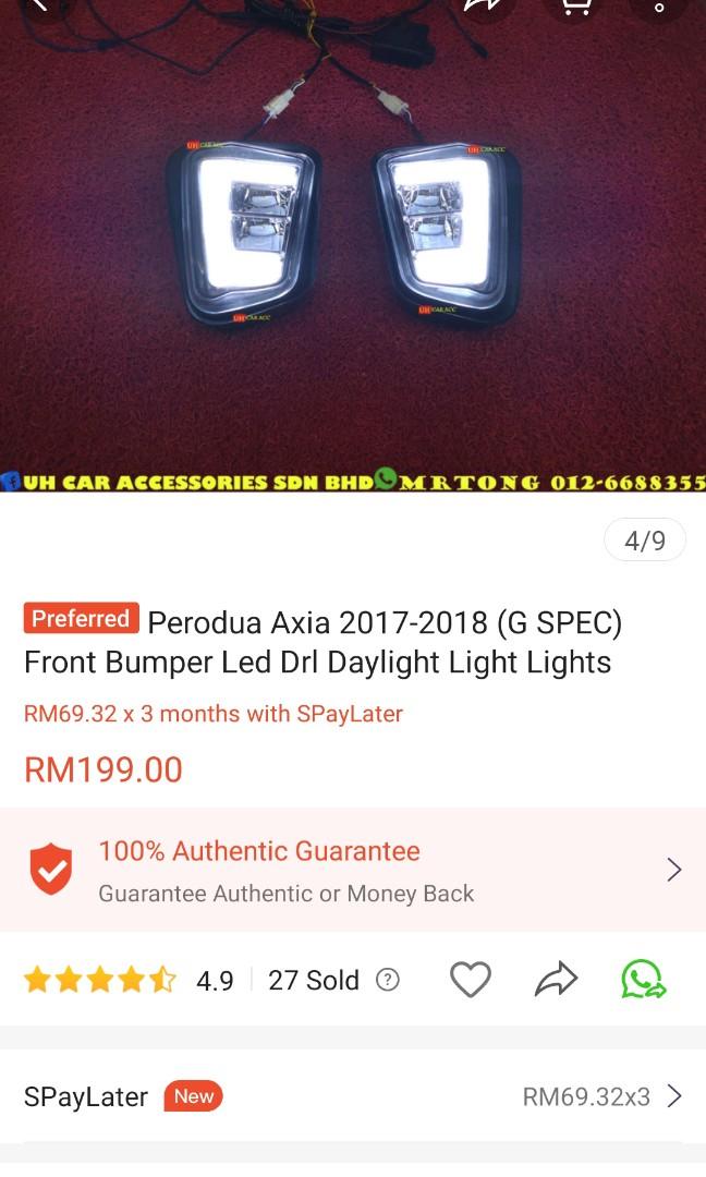 PERODUA AXIA 2017-2018 G SPEC FRONT BUMPER LED DRL DAYLIGHT LIGHTS ...