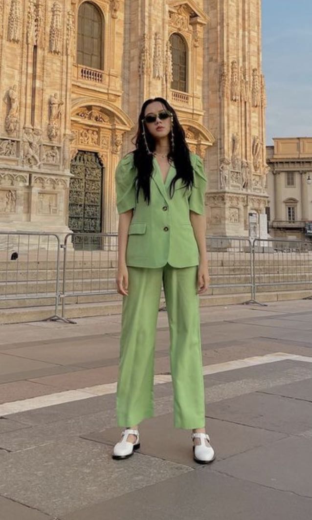 Pomelo green puffed sleeves blazer set, Women's Fashion, Dresses & Sets ...