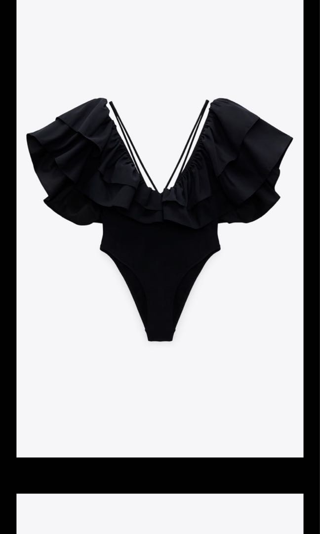 ZARA BLACK SWIMSUIT WITH MAXI RUFFLE ONE PIECE, Women's Fashion ...