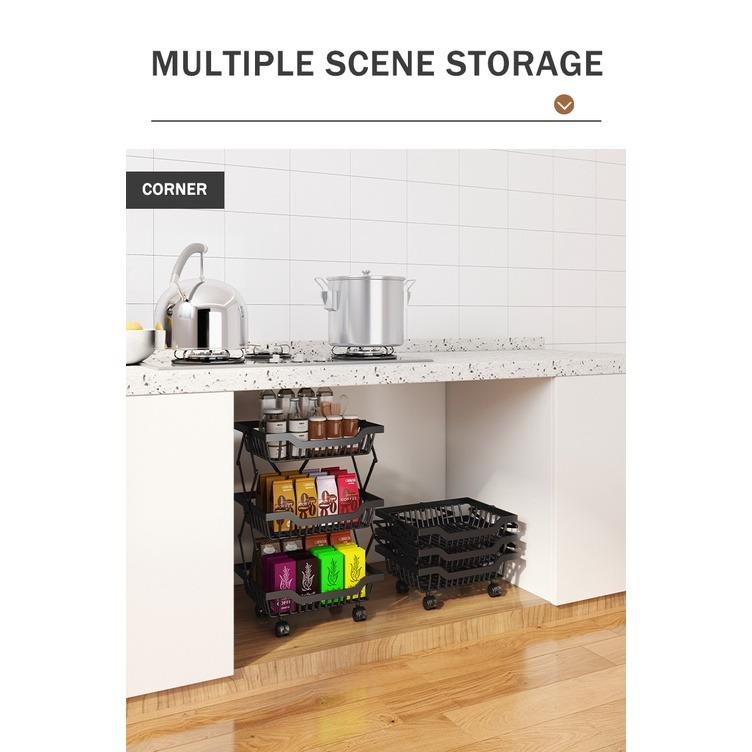 3/4/5 Tier Foldable Kitchen Shelf Metal Shelf Fruit and Vegetable ...