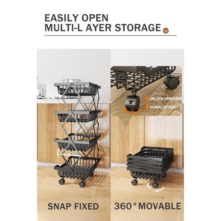 3/4/5 Tier Foldable Kitchen Shelf Metal Shelf Fruit and Vegetable ...