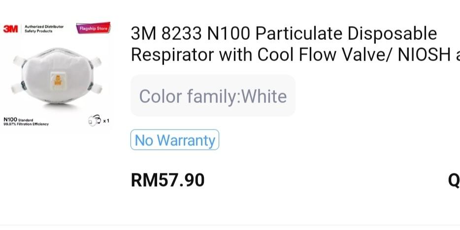 3M 8233 N100 Particulate Respirator with cool flow valve, Health & Nutrition, Face Masks & Face ...