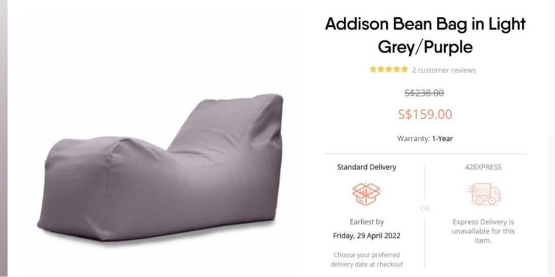 Addison Bean Bag, Furniture & Home Living, Furniture, Sofas on Carousell