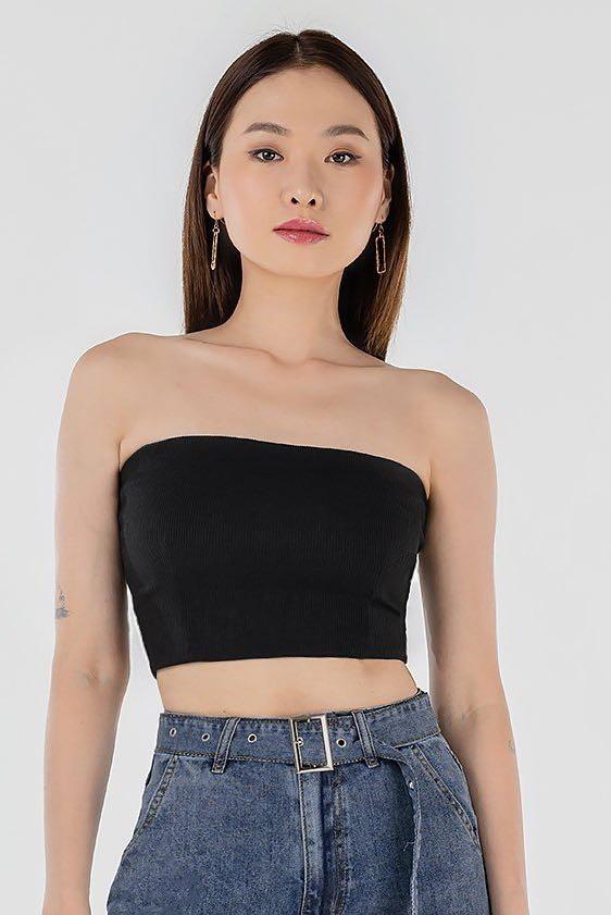 bnwt lovet lorraine ribbed padded tube top in black, Women's Fashion ...