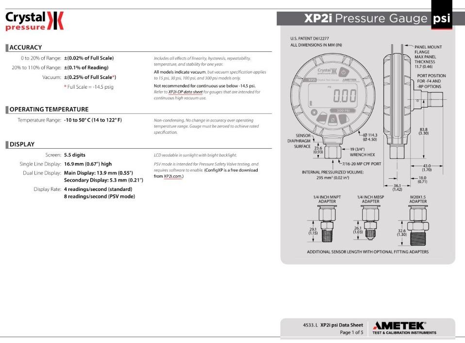 Pressure Gauge / Recorder - Crystal XP2i with Datalogging for rental ...