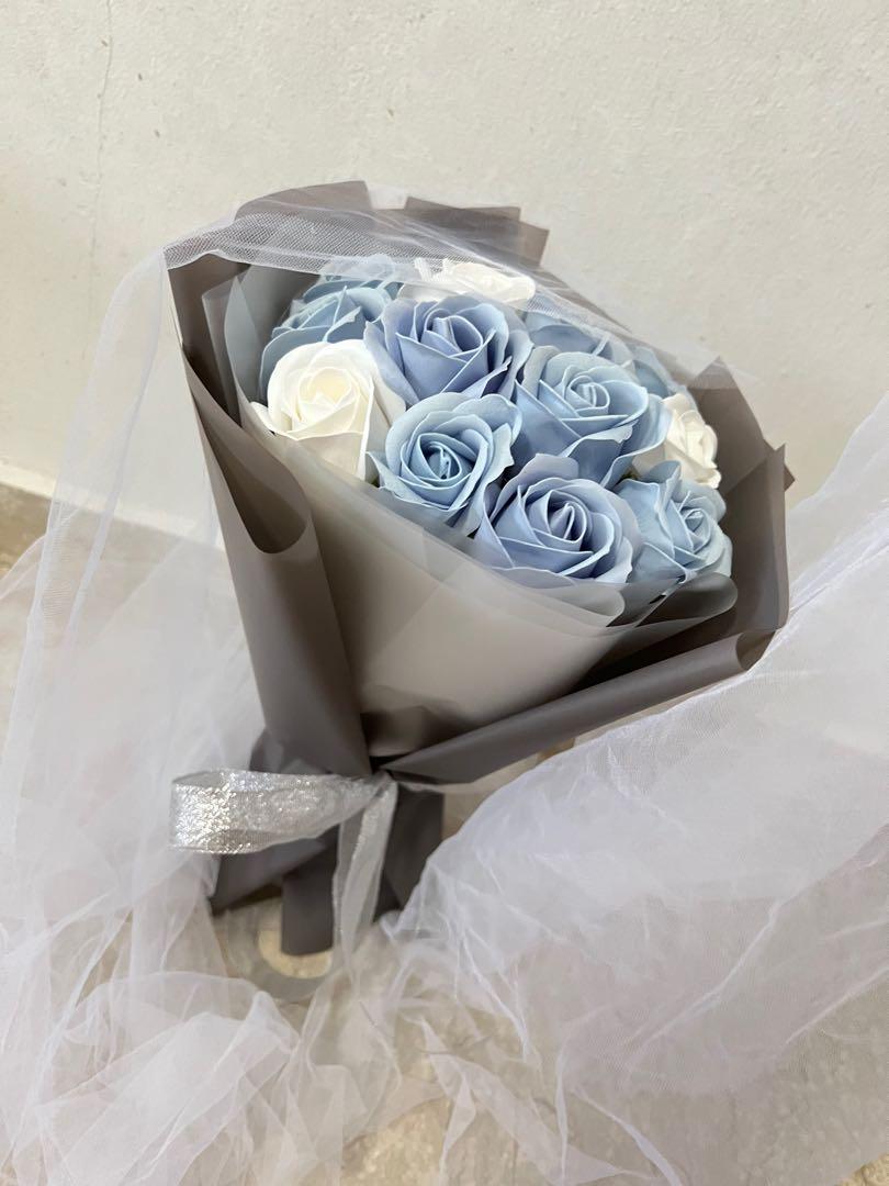 Flower Bouquet Grey blue rose, Hobbies & Toys, Stationery & Craft ...