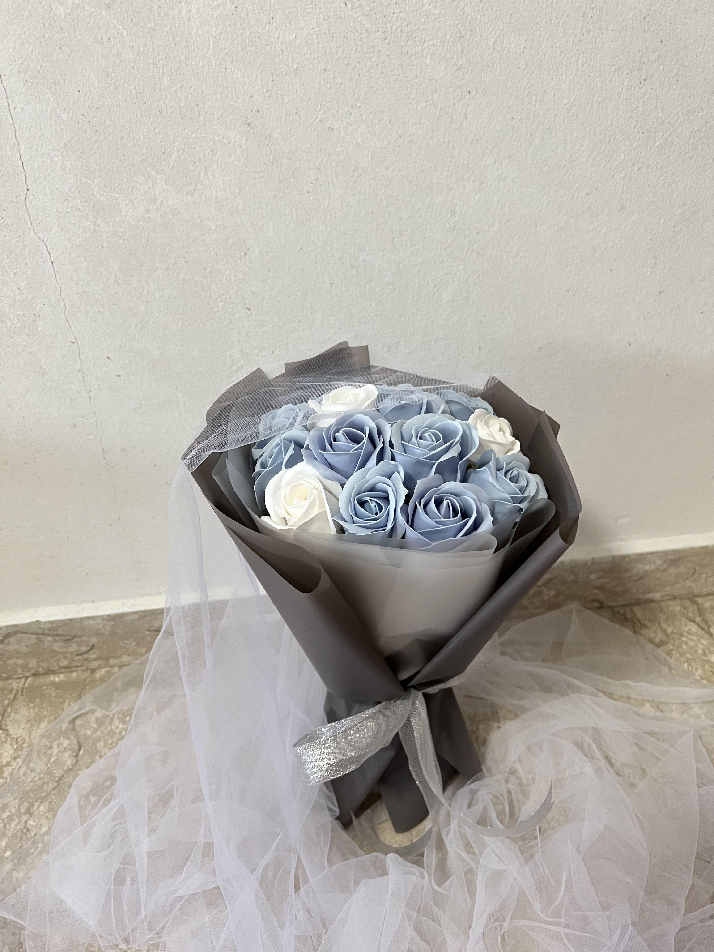 Flower Bouquet Grey blue rose, Hobbies & Toys, Stationery & Craft ...