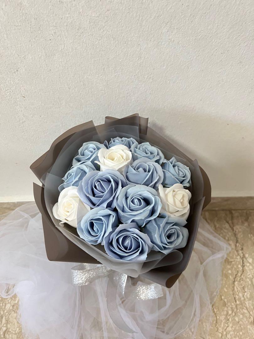 Flower Bouquet Grey blue rose, Hobbies & Toys, Stationery & Craft ...