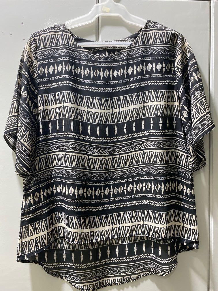 Geometric Sheer Office Top, Women's Fashion, Tops, Blouses on Carousell