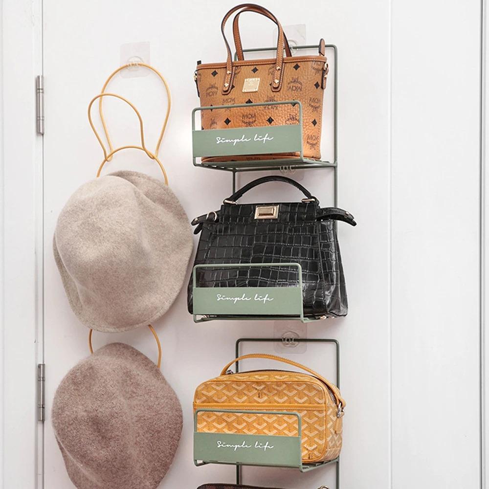 Hanging Bag Storage Rack Shelf Iron Double Layers Punch-free Storage ...