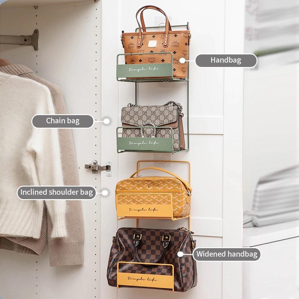 Hanging Bag Storage Rack Shelf Iron Double Layers Punch-free Storage ...