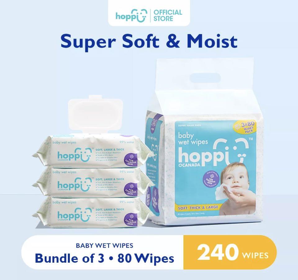 Hoppi Baby Wipes 3 x 80s, Babies & Kids, Bathing & Changing, Diapers ...