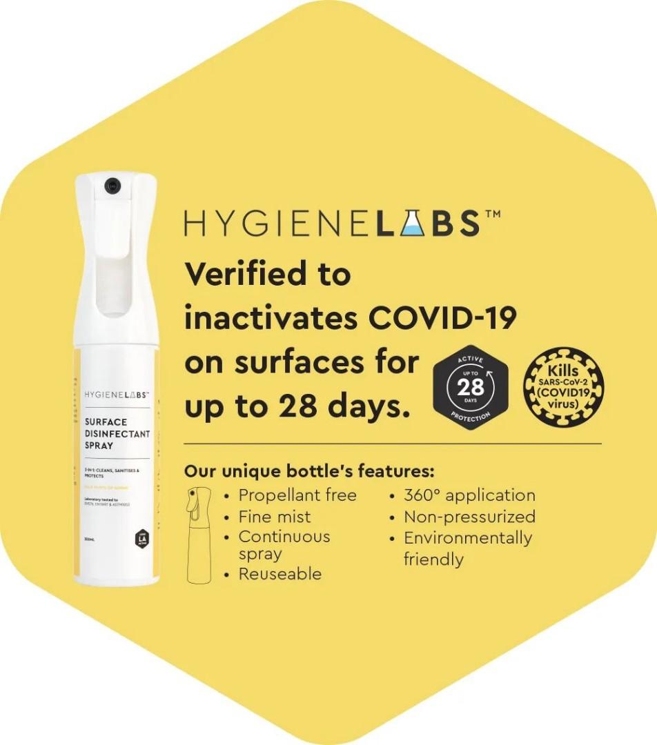 HYGIENE LAB - Hospital Grade Surface Disinfectant Spray 300ml, Beauty ...