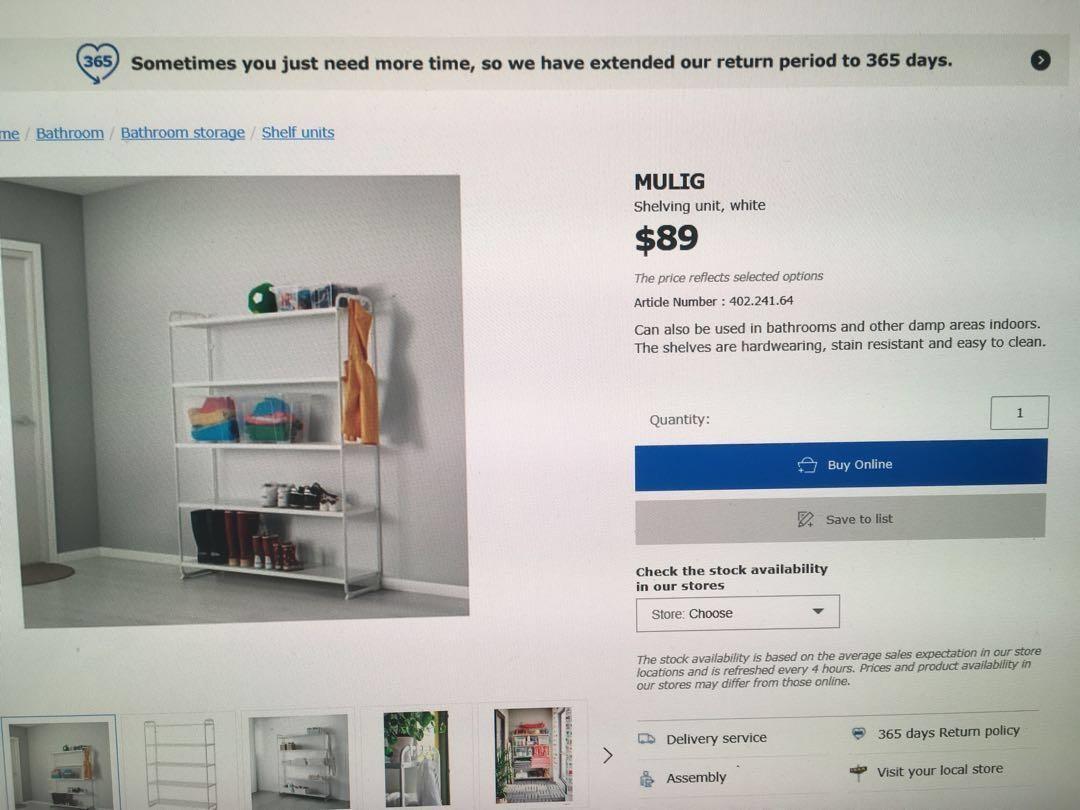 Ikea Shelf MULIG white 120cm x 34cm x 162cm, Furniture & Home Living ...