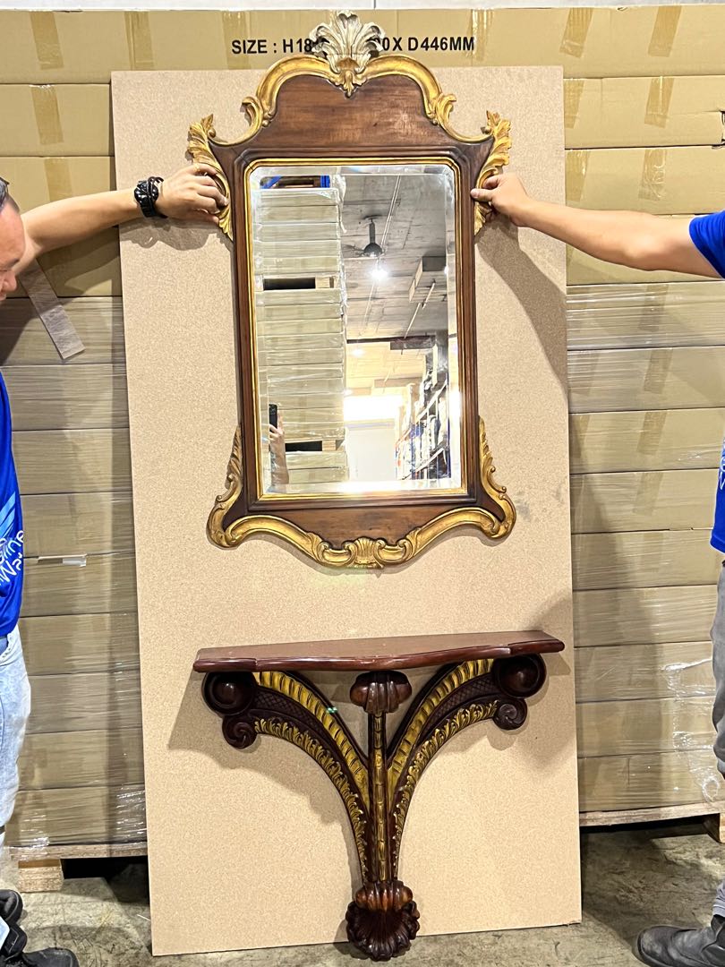 Mahagony Wood console Mirror w display shelf, Furniture & Home Living, Home Decor, Mirrors on ...