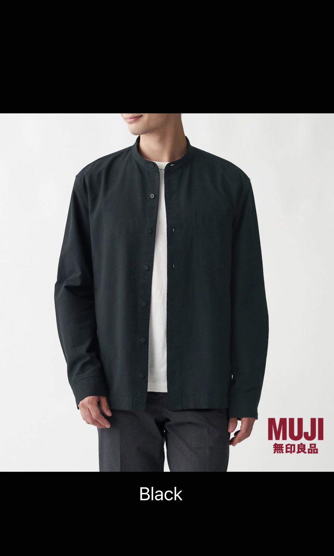 Muji Men Mandarin Collar Shirt Black, Men's Fashion, Tops & Sets ...