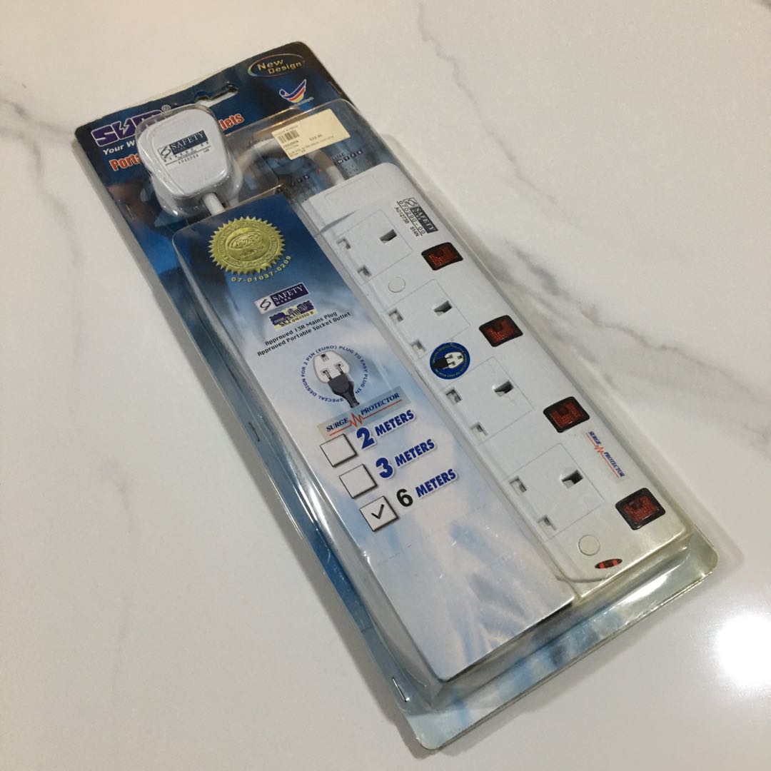 Multi plug socket surge protector 6m, TV & Home Appliances, Electrical ...